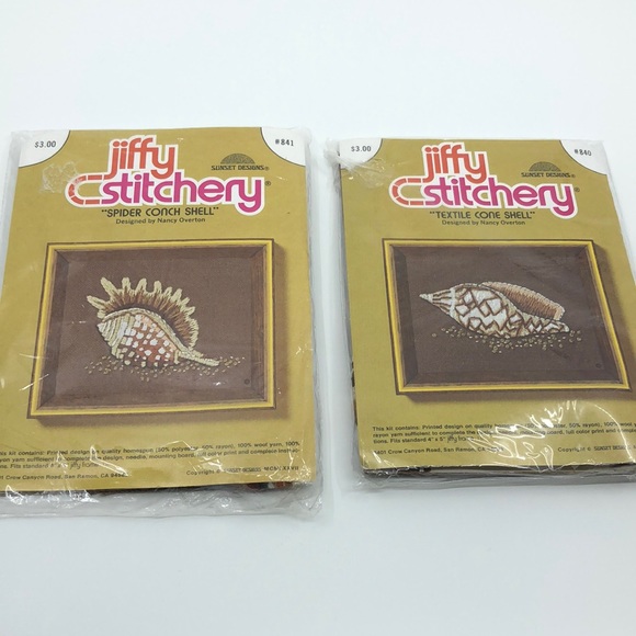 Sunset Designs | Other | Vintage 2 Jiffy Stitchery Kits Shell Designs ...